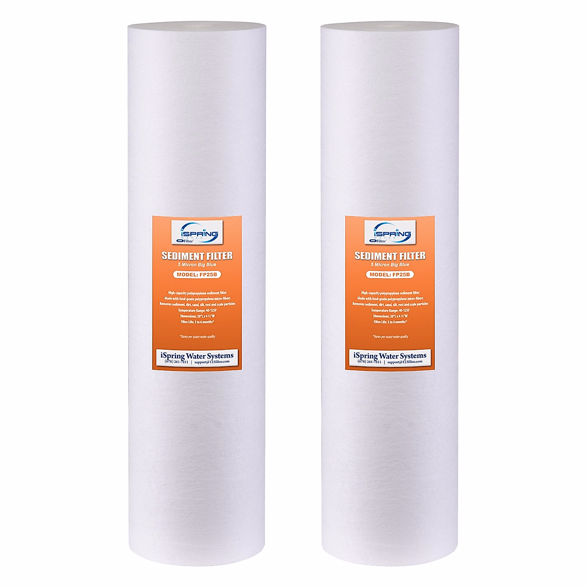 iSpring 5-Micron 20” x 4.5” Whole House Water Filter Cartridges, High Capacity Sediment Filter, Model Number: FP25BX2