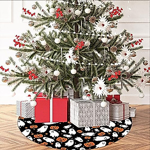 Halloween Tree Skirt Black Halloween Ghost Pumpkins Tree Skirt 48 Inch Halloween Tree Skirts Tree Mat for Halloween Indoor Outdoor Decorations