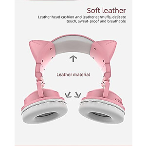 kuayang Wireless Cat Ear Headphones (7 Color Changing) with & 3.5mm Jack, Gaming Pro, Bluetooth&Wired Connection (Pink)