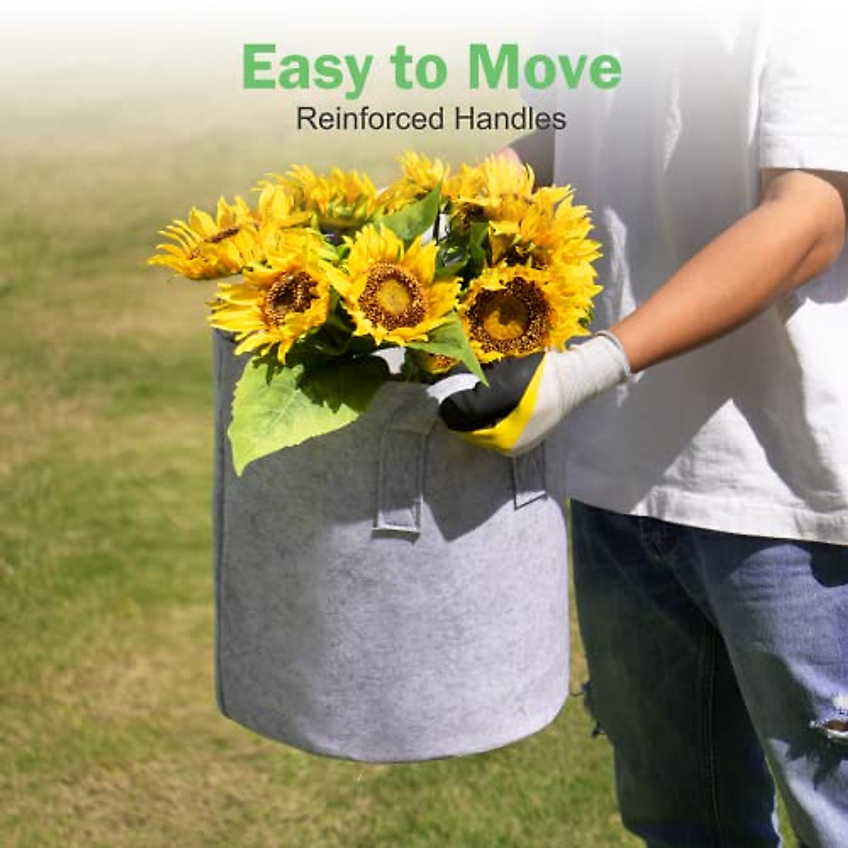 DECORLIFE 12-Pack Grow Bags, 5 Gallon Thickened Nonwoven Fabric Pots with Handles, Grey, Come with Plant Labels