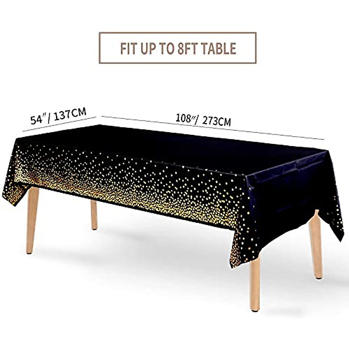 FECEDY 4 Packs 54 x 108 Inch Premium Black Disposable Plastic Table Cover Waterproof Disposable Tablecloths for Rectangle Tables up to 8 ft in Length Party Decorations Indoor & Outdoor