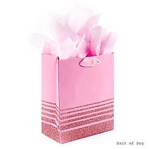 Hallmark 9" Medium Gift Bag with Tissue Paper (Pink Glitter Stripes) for Birthdays, Mothers Day, Baby Showers, Easter, Bridal Showers or Any Occasion