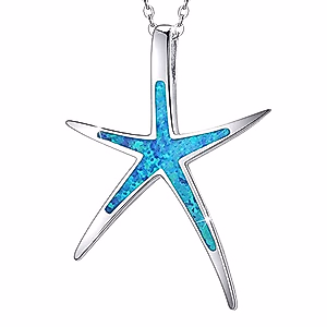 Cuoka Starfish Necklace, 925 Sterling Silver with Blue Opal, Hawaiian Beach Nautical Ocean Pendant, Starfish Jewelry Opal Jewelry Gifts for Women Girlfriend Daughter