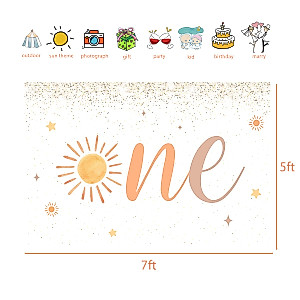 First Trip Around The Sun Backdrop Decoration - 1st Boho Birthday Party Background Banner Sun Party Decoration Photo Booth Props Cake Table Supplies-7x5ft