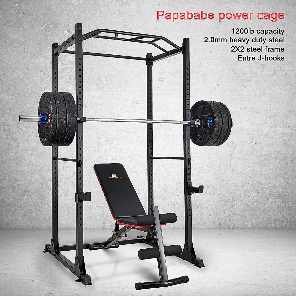 Power Rack Power Cage Workout Station Home Gym for Weightlifting Bodybuilding and Strength Training (1200lb Capacity with 2 Extra J-Hooks)