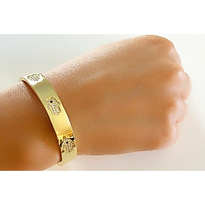 LESLIE BOULES 18K Gold Plated Hamsa Hand Cuff Bracelet for Women Fashion Jewelry