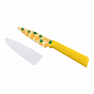KUHN RIKON Tropics Pineapple Colori+ Non-Stick Straight Paring Knife with Safety Sheath, Stainless Steel