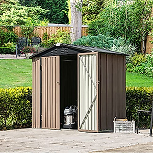 Catrimown Backyard 6x4 Storage Sheds, Galvanized Steel Outdoor Storage Shed with Air Vent and Lockable Door, Gable Roof Patio Storage Shed & Outdoor Backyard Storage Brown