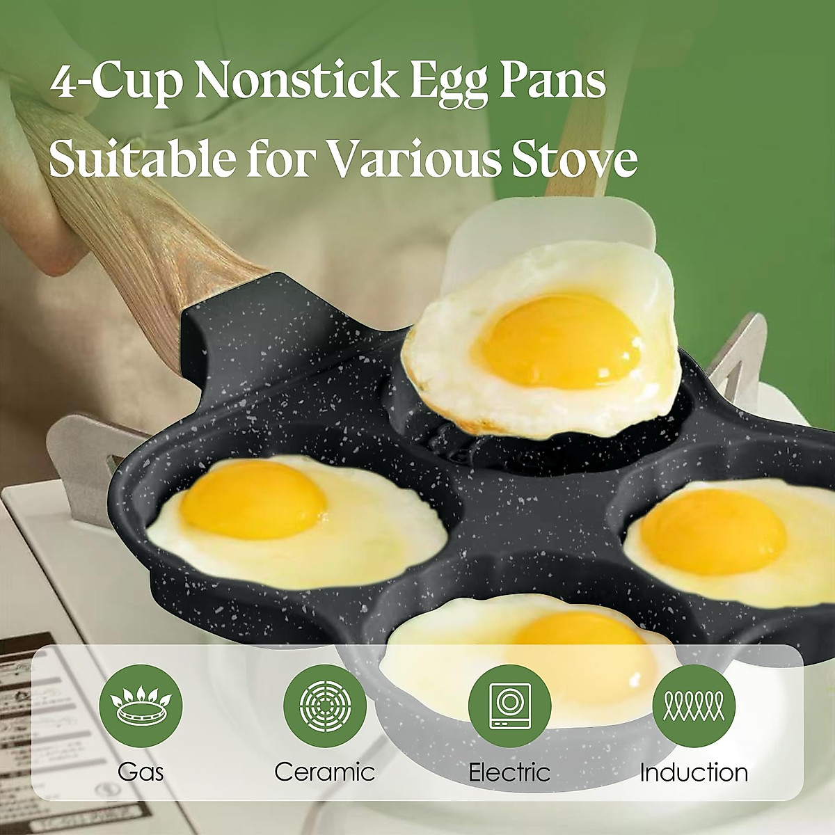 Egg Pan 4 Cup Omelette Pans Nonstick 4 Cute Animal Patterns Versatile Breakfast Skillet Healthy Breakfast Pancake Pan for Eggs, Plett, Crepes, Compatible with Gas Stove and Induction Cooktop (Black)