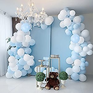 Blue and White Balloons, Light Blue White Balloon Garland Arch Kit, 84 Pack Pastel Blue White Balloons for Baby Shower Birthday Wedding Party Decoration