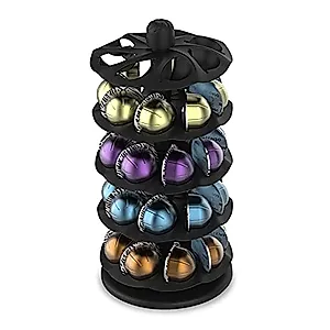 EVERIE Rotary Coffee Pod Capsules Carousel Holder Organizer Compatible with 40 Nespresso Vertuoline Capsules (Black)