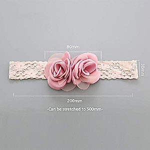 Kercisbeauty Baby Girls Pink Bows Headband Lace Flower Headwear for Toddler Babies Elastic Adjustable Head piece Wreath Halloween Holiday Sunday Headband