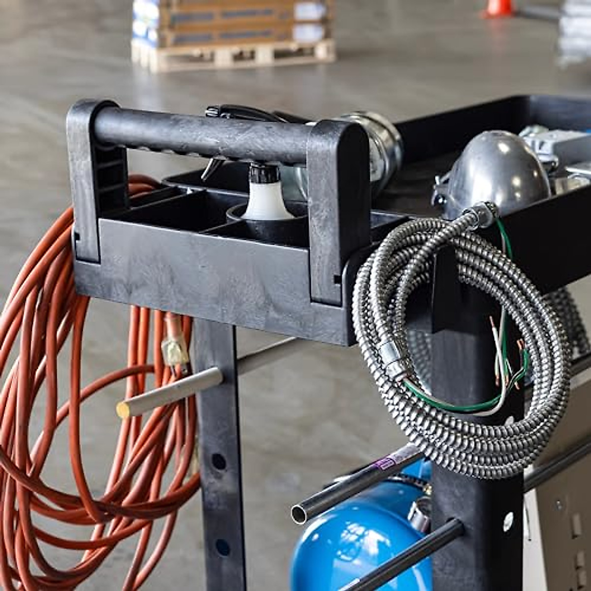 NEIKO 53051A Utility Cart, Heavy Duty 500 Pound Service cart with Wheels, 2 Deep Tray Shelf Rolling Tool Cart, Adjustable Handle Black Plastic Push Cart, Garage Mechanic Shop Cart, Non Marking Wheels