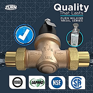 Zurn Wilkins 34-NR3XLDU 3/4" NR3XL Pressure Reducing Valve with Double Union FNPT Connection