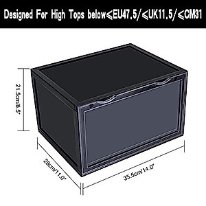 K.T.Z Magnetic Side Open Transparent Plastic Storage Shoe Box Stackable Foldable Storage Shoe Box Sneaker Storage Box Clear Plastic Shoe Boxes Size:14.2X11X8.7 Inch (D Style Black, 12 PCS)