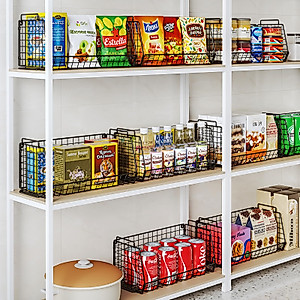 X-cosrack Stackable Pantry Baskets Household Food Storage Organizer with Handles 3 Pack-15.7 Wide, Foldable Snack Rack Stand with Open Front Stacking Farmhouse Bins for Countertop Cabinets Kitchen