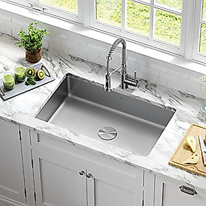 Kraus KCL-1700 Dex 16 Gauge Stainless Steel Single Bowl Sink with Spot Free 18-Inch Commercial Kitchen Faucet with Dual Function Pull-Down Sprayhead in All-Brite