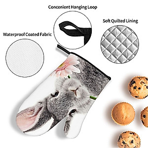 Oven Mitts and Pot Holders 4 Pack Cute Rabbit Heat-Resistant Oven Glove with Non-Slip, Oven Mitts for BBQ Baking Grilling Kitchen Home Gift Set