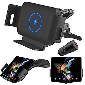DearHot 15W Qi Wireless Car Charger Mount Holder Compatible for Samsung Galaxy Z Fold4 Fold3 Z Fold2 Fold S23 Ultra Google Pixel 7 Pro iPhone 14 Pro Max 4.3in-6.9in Phone Auto Clamp Fast Car Charger