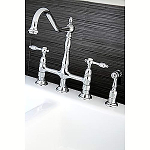 Kingston Brass KS1271TALBS Tudor 8 Inch Center Kitchen Faucet With Brass Sprayer, Polished Chrome, 8-3/4 inch in Spout Reach, Polished Chrome