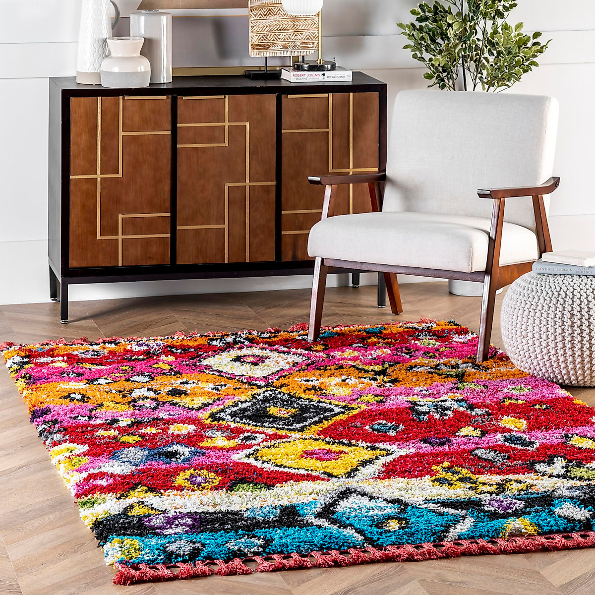 nuLOOM Alane Moroccan Tassel Shaggy Area Rug, 8x10, Multi