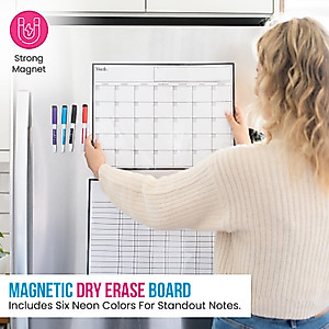 Magnetic Dry Erase Calendar and Chores Chart Bundle for Fridge: 2 Boards Included 17x12" - 6 Fine Tip Markers and Large Eraser with Magnets | Magnetic Chore Chart - Chore Board for Kids and Adults