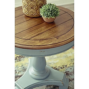Signature Design by Ashley Mirimyn Farmhouse Round Accent Table, Teal & Brown