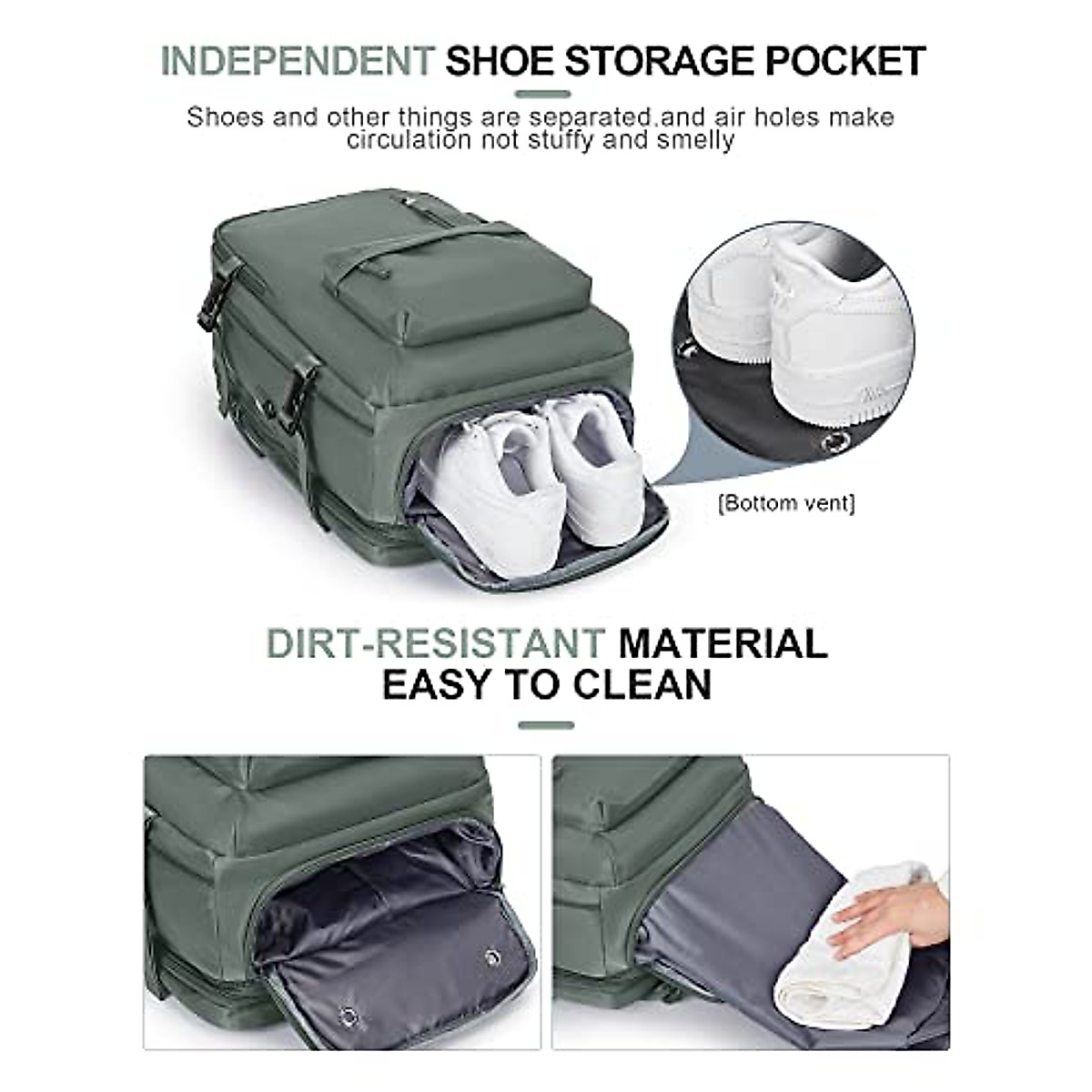 Large Travel Carry on Laptop Backpack for Women Men, Expandable Flight Approved Backpack, Waterproof Sports College bag Casual Daypack for Weekender Business Hiking with Shoe Compartment DarkGreen