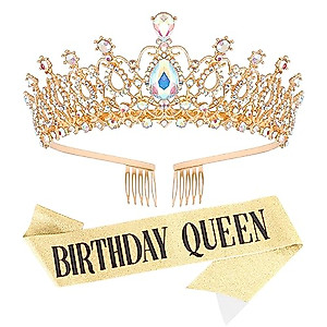 Tiaras for Women KICOSY Birthday Crown for Women Birthday Tiara for Girls Birthday Queen Tiara and Sash Set Rhinestone Crown Birthday Queen Sash Birthday Gifts Birthday Decorations for Women