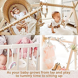 little dove Baby Play Gym Wooden Baby Gym with 6 Toys Foldable Baby Play Gym Frame Activity Gym Hanging Bar Newborn Gift Baby Girl Boy Gym Montessori Toy