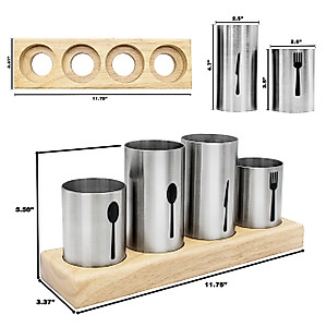 Sorbus Silverware Holder with Caddy for Spoons, Knives Forks, etc — Ideal for Kitchen, Dining, Entertaining, Buffet, Picnic, and More — Stainless Steel with Bamboo Wood Base