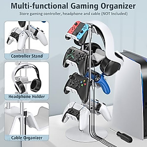 Kytok Gamer Gifts, Headset Stand 4 Tiers with Cable Organizer, Controller Stand Compatible with PS5/Xbox/Nintendo Switch/PS Portal/PS4, Headset Holder & Controller Holder - White