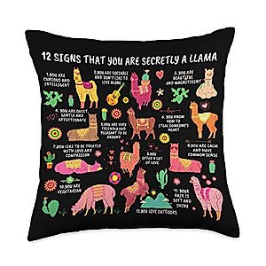 Pearl Maricela 12 Signs That You are Secretly Crazy Llama Lady Gift Throw Pillow, 18x18, Multicolor
