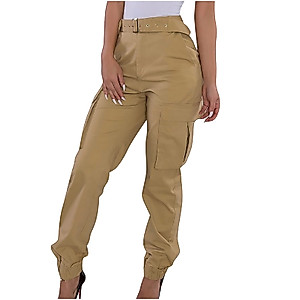 Bravetoshop Women's Cargo Pants Slim Fit Multi-Pocket Casual Pants Lightweight Outdoor Combat Hiking Trousers (Khaki,S)