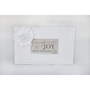 The Grandparent Gift Co. Floral Grandparent's Photo Album, 5x7, White Faux-Suede, 32 4x6 Images, Shabby Chic Accents, Giftable