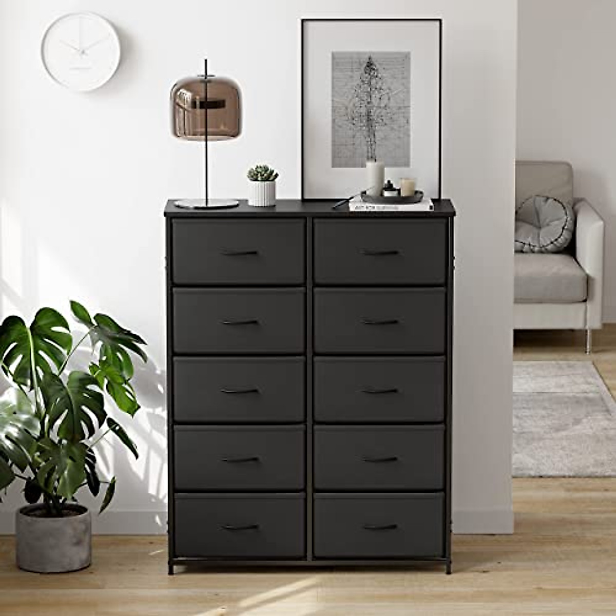 CubiCubi Dresser for Bedroom, 10 Drawer Storage Organizer Tall Wide Dresser for Bedroom Hallway, Sturdy Steel Frame Wood Top, Dark Black