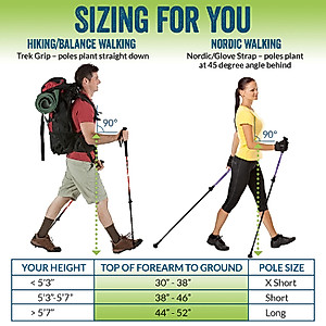 York Nordic Ultralight Folding Walking Poles - Travel Ready - with Rubber Feet, Baskets, and Bag (Nordic Grips - 5'3" to 5'7")
