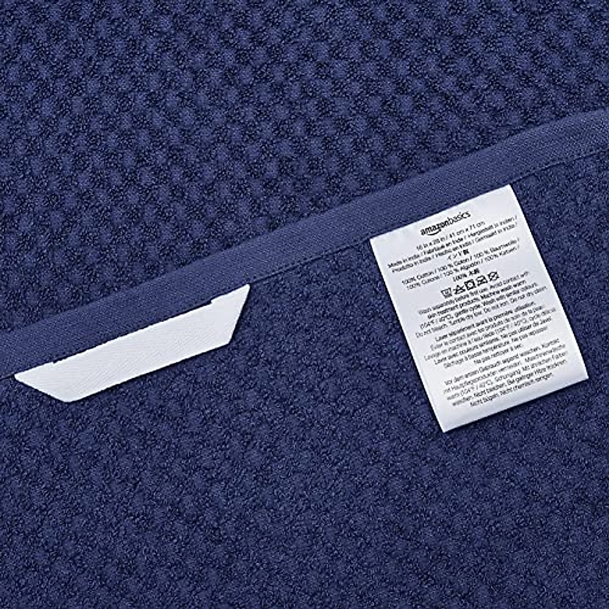 Amazon Basics 100% Cotton, Soft & Absorbent, Popcorn Texture Terry Kitchen Dish Towels, 28"L x 16"W, Navy Stripe, Pack of 4