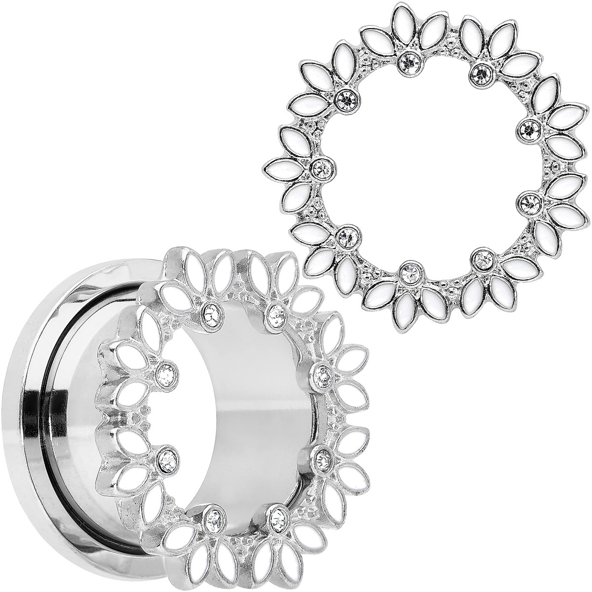 Body Candy 2Pc Womens 316L Steel White Leaves 5/8" Double Flare Screw Fit Tunnel Plug Ear Plug Gauges Set