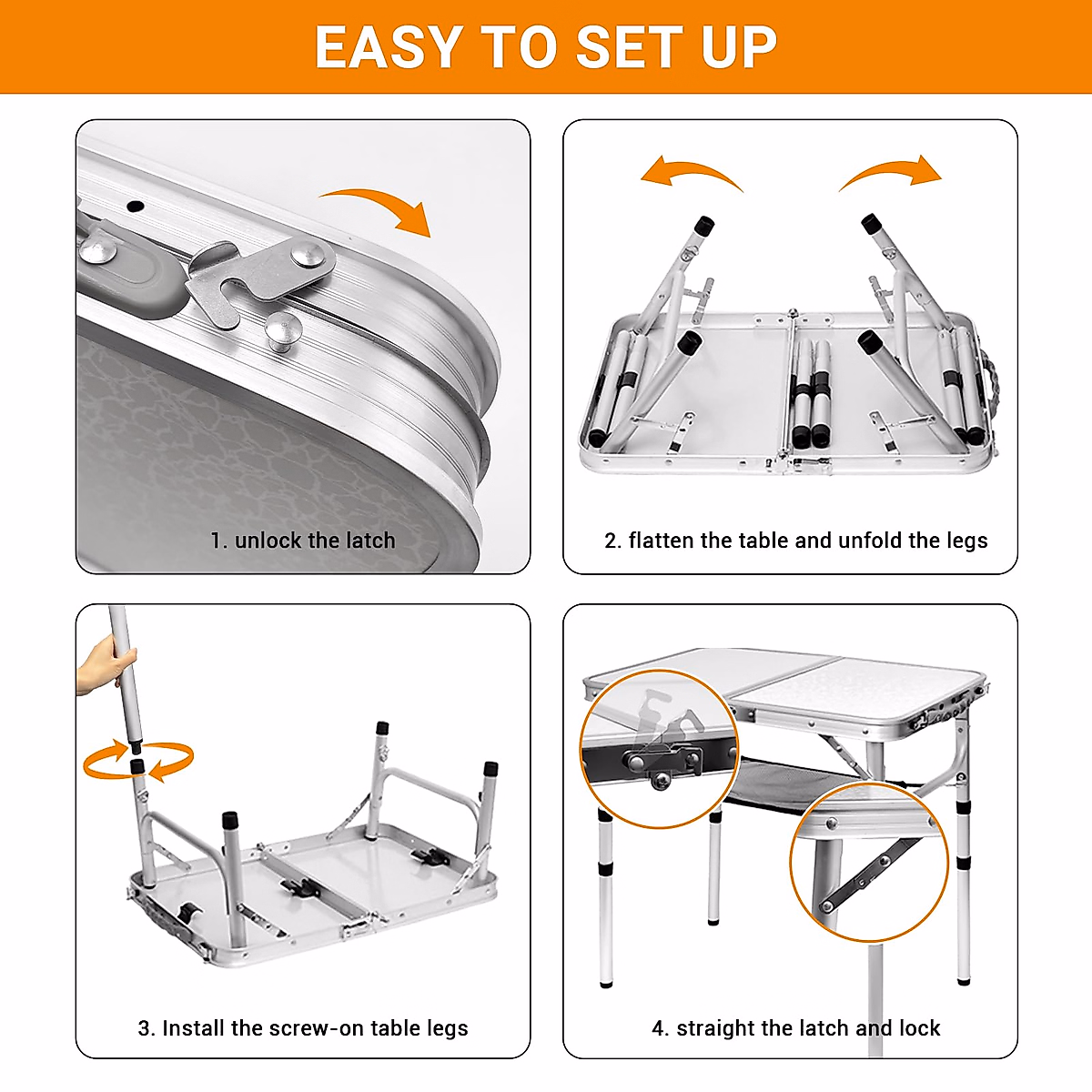 Folding Camping Table Small 3 Adjustable Height Portable Lightweight Table Aluminum for Outdoor Picnic Beach BBQ Cooking Home Use