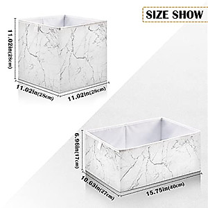 susiyo White Marble Texture Storage Bin 11x11x11inch Decorative Collapsible Fabric Storage Cubes Organizer