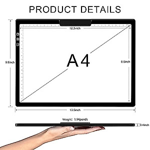 ANALOI A4 Light Box, LED Light Tracing Pad Rechargeable, Portable Light Copy Board for Diamond Art Painting, 6 Levels Stepless Dimming Drawing Tracking Light Pad, Artistic Design Sketching