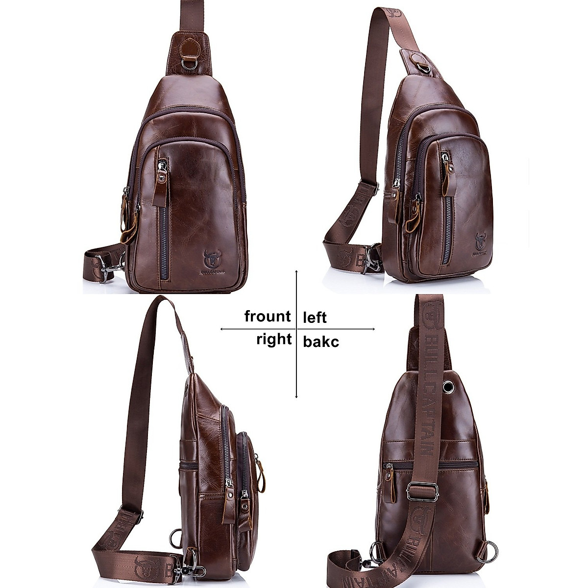 Genuine Leather Men Bag Shoulder Bags Backpack Outdoor Casual Crossbody Bag (Brown)