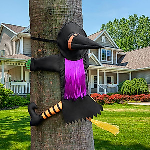 Y- STOP Nylon Crashing Witch, Halloween Decorations Outdoor Witch with Adjustable Band, Door Porch Tree Halloween Decor Props