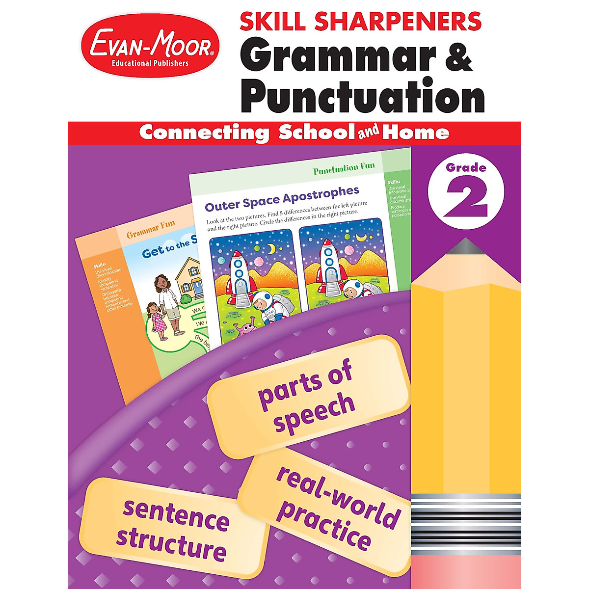 Evan-Moor Skill Sharpeners Grammar and Punctuation Workbook, Grade 2, Nouns, Verbs, Sentence Structure, Subject, Predicate, Language Handbook, Real-World Practice, Fun Activities, Homeschool, Practice