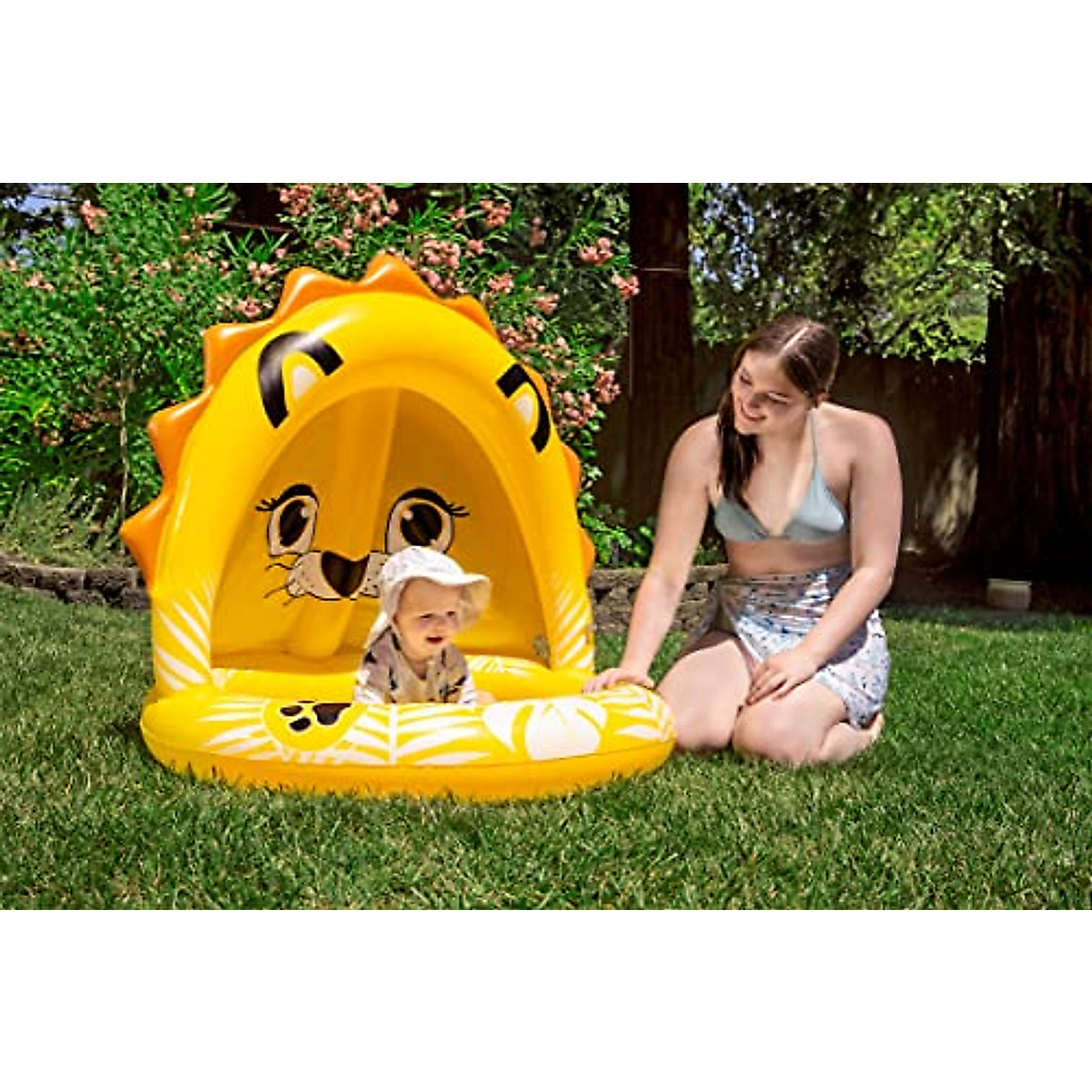 Poolmaster Inflatable Swimming Pool Kiddie Pool with Sun Shade, Baby Lion