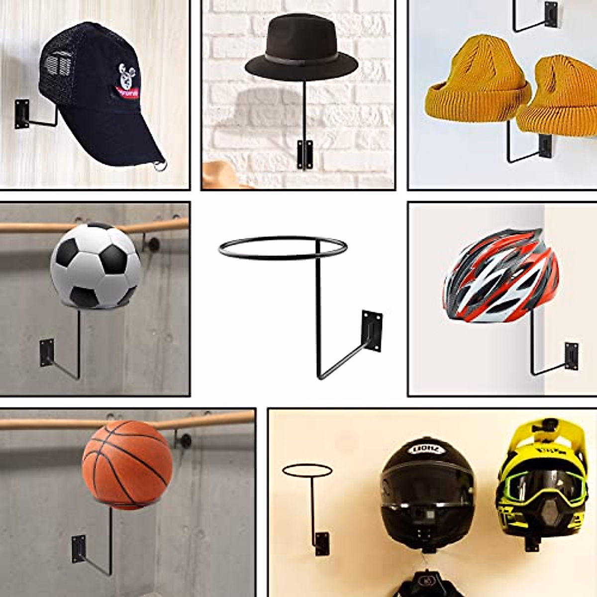 SnowTing 3 Pack Helmet Holder Wall Mount Motorcycle Helmet Holders Stand, Helmet Hangers for Hats Caps, Ball Holder Hanger, Wall Mounted Hat and Wig Holder Hat Wall Display