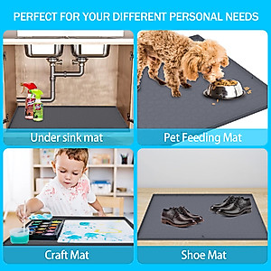 TeeFity Under Sink Mat for Kitchen Waterproof, 34" X 22" Silicone Thickened Under Counter Mats with Unique Drain Hole Design, Raised Edge Bathroom Cabinet Mat, Flexible, Durable and Easy to Clean