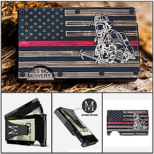 MIKENCO Firefighter Gifts for Men Fire Wallet Helmet Fireman Tools Fighter Dept Department Card Holder Metal Aluminum Firefighter Wallet