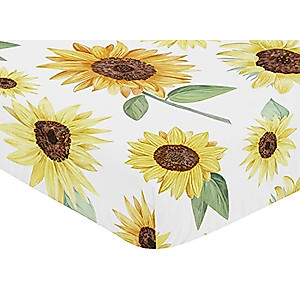Sweet Jojo Designs Yellow, Green and White Sunflower Boho Floral Girl Baby or Toddler Nursery Fitted Crib Sheet - Farmhouse Watercolor Flower